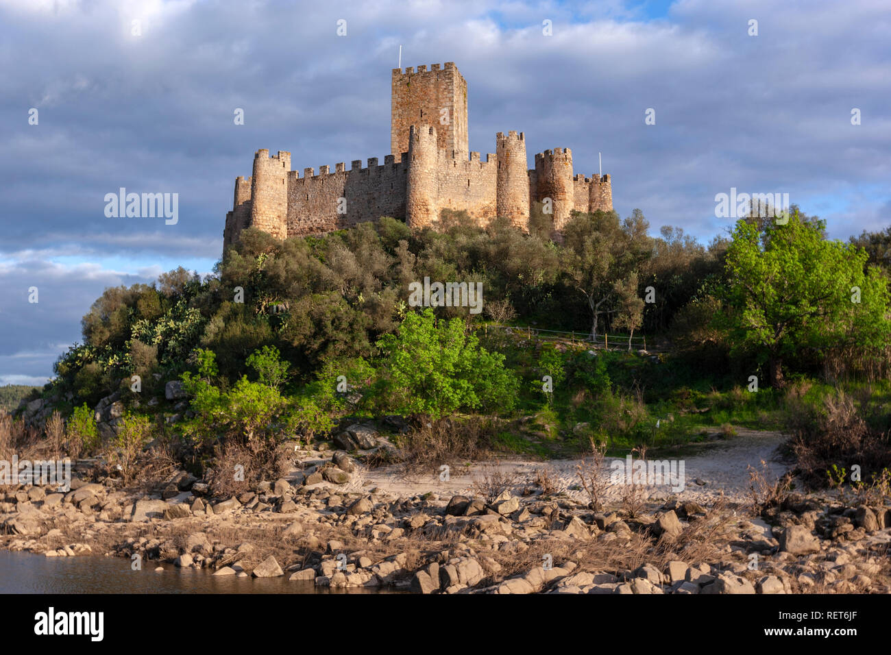 Castle of Almourol, a medieval castle atop the islet of Almourol in the ...