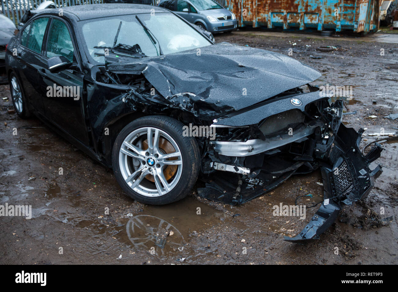 Car crash / vehicle damage; BMW head/side on crash damage Stock Photo ...