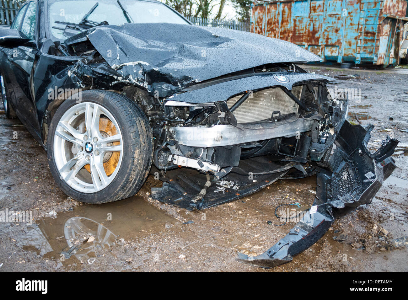 Car crash / vehicle damage; BMW head/side on crash damage Stock Photo ...