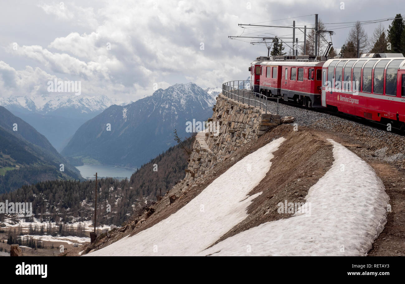 Bernina Express railway train - Rhatische Bahn - Switzerland Stock ...