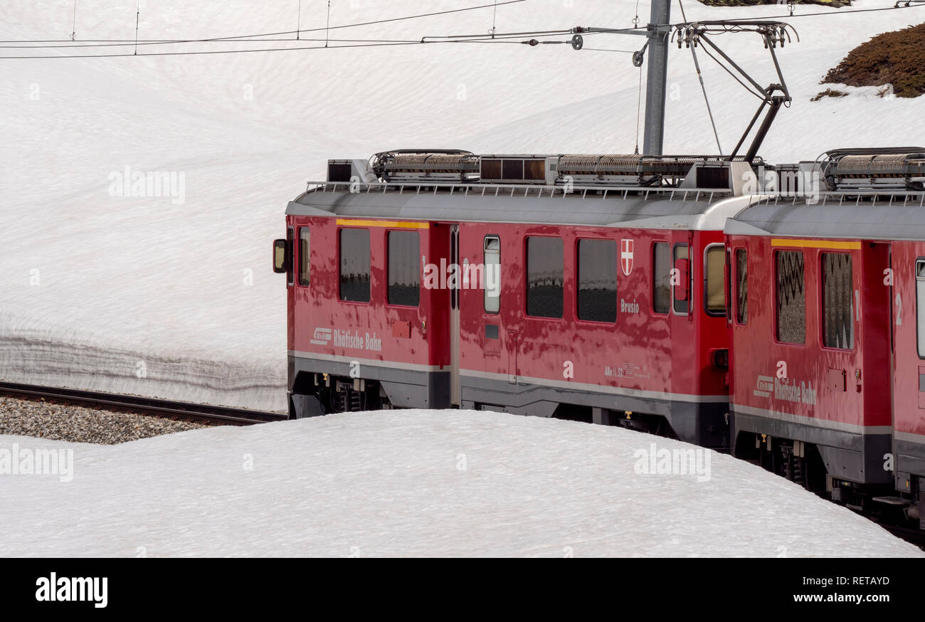 Bernina Express railway train - Rhatische Bahn - Switzerland Stock ...