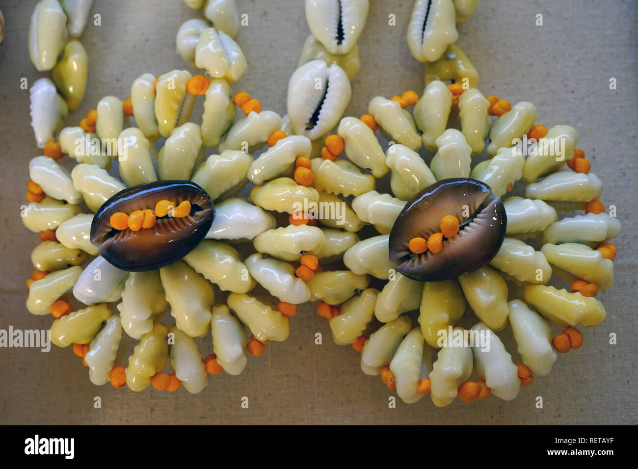 Traditional craft jewelry made with colorful shells from the Tuamoto ...