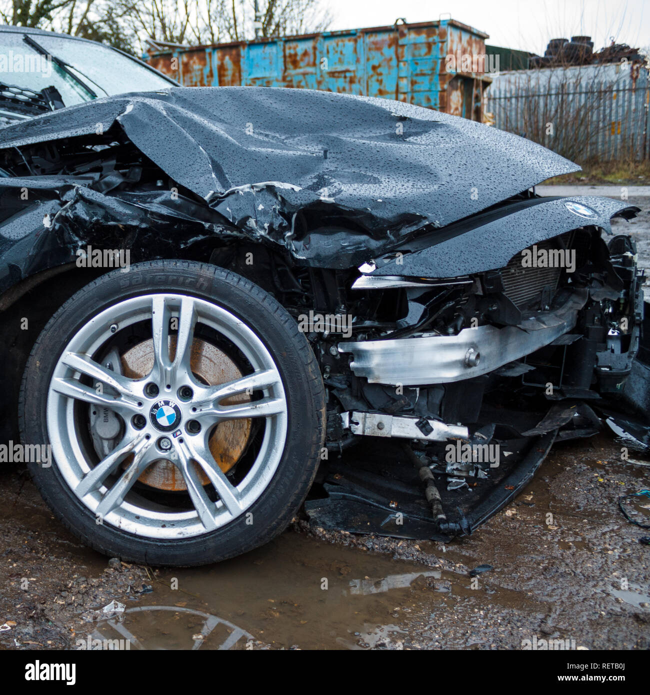 Car crash / vehicle damage; BMW head/side on crash damage Stock Photo ...