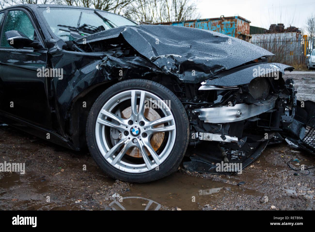 Car crash / vehicle damage; BMW head/side on crash damage Stock Photo ...