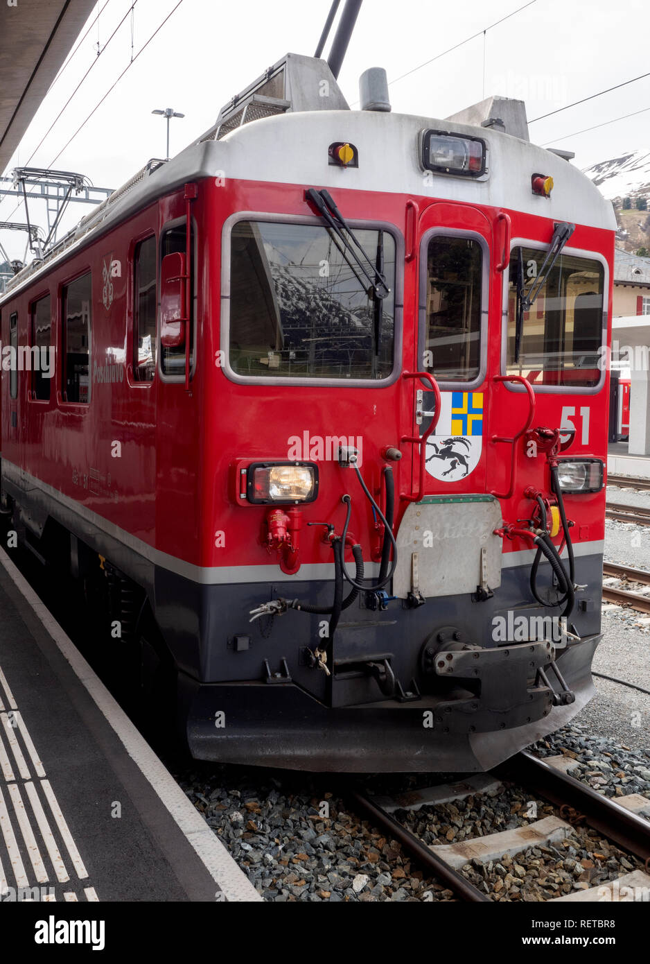 Bernina Express railway train - Rhatische Bahn - Switzerland Stock ...