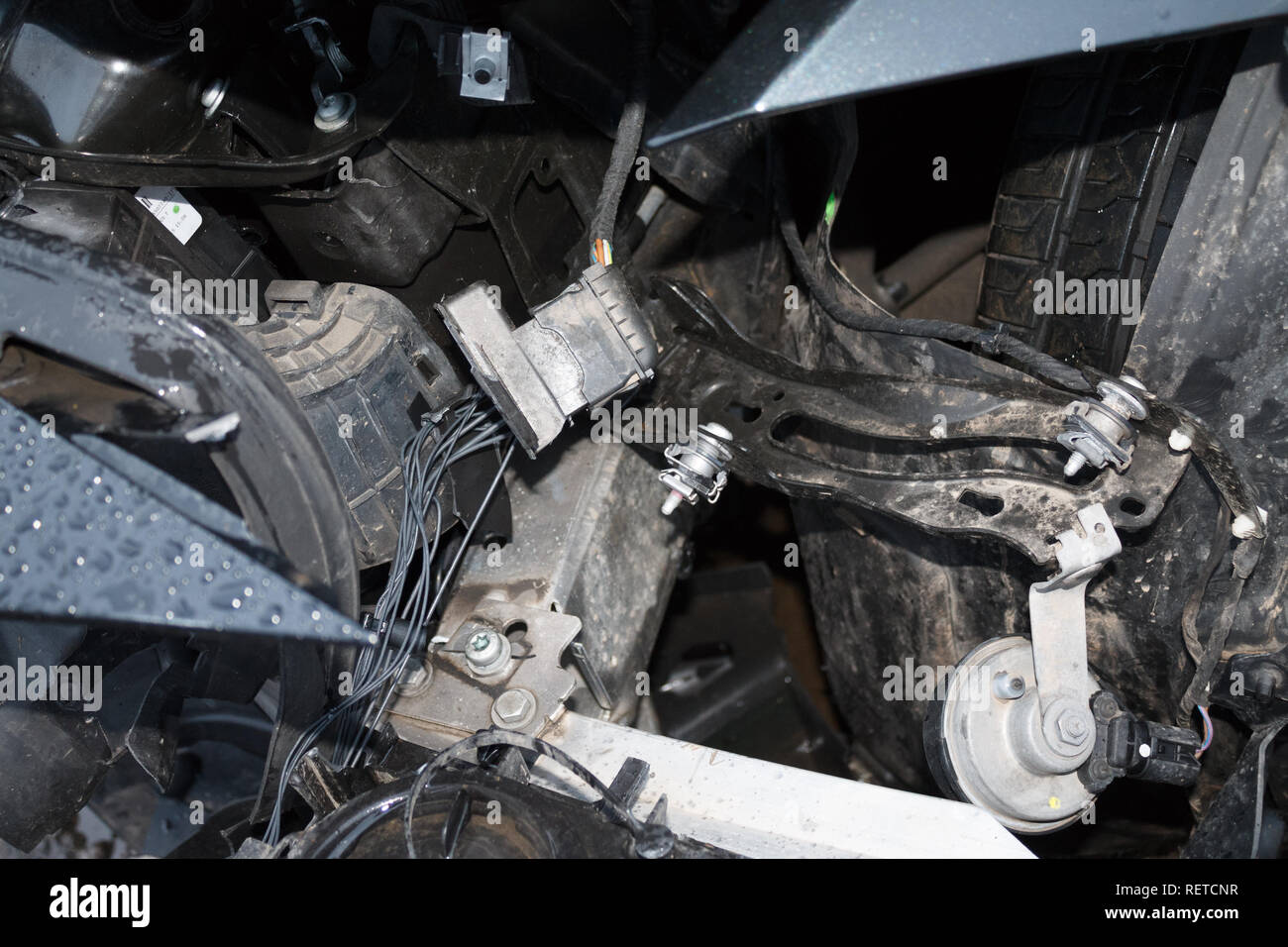 Car crash / vehicle damage; Head on crash, front bumper damage Stock ...