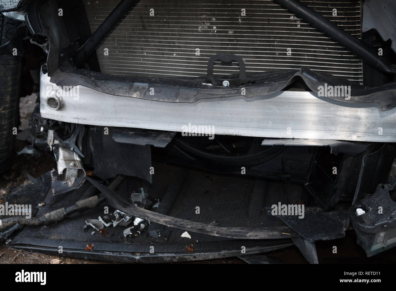 Car crash / vehicle damage; Head on crash, front bumper damage Stock ...