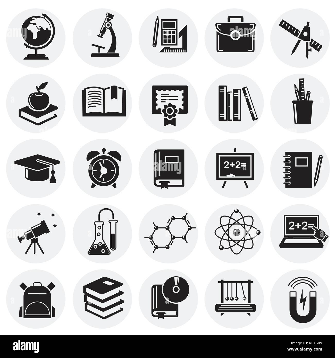 Education icons set on circles background for graphic and web design ...