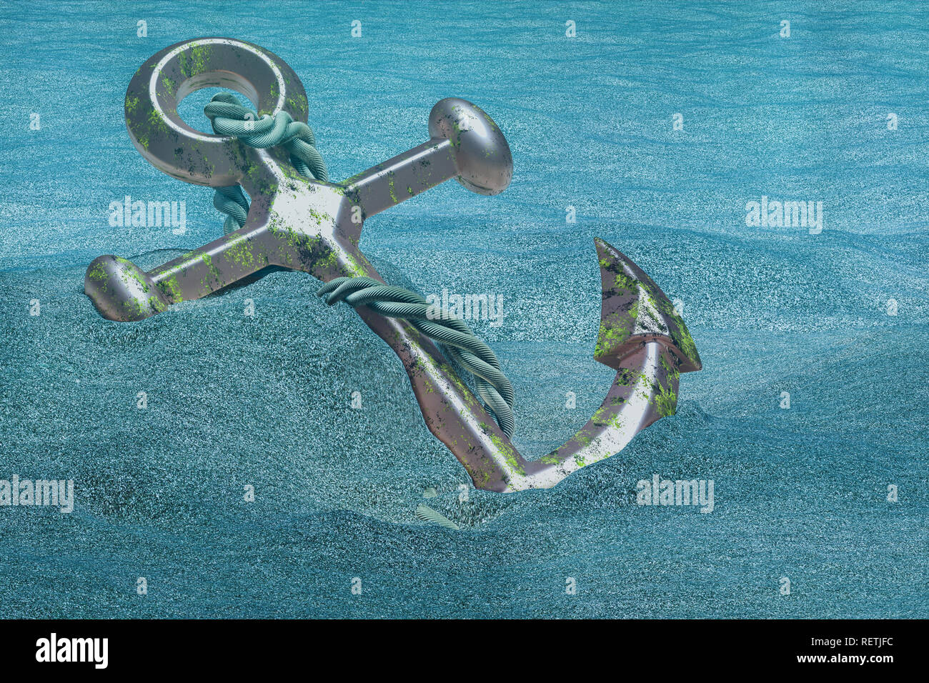 Anchor on ocean bottom underwater. 3D rendering Stock Photo - Alamy