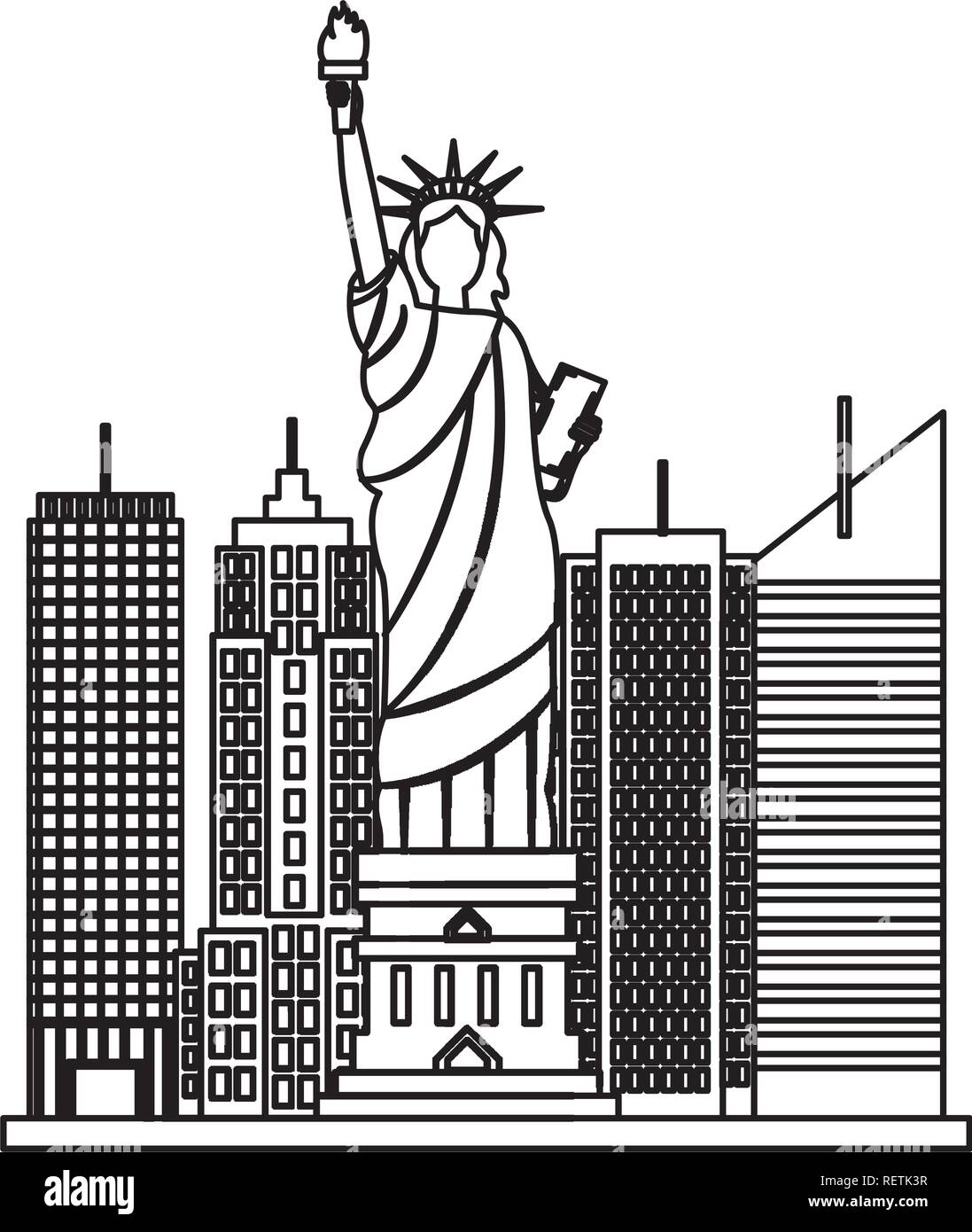 Panorama view liberty statue new Stock Vector Images - Alamy