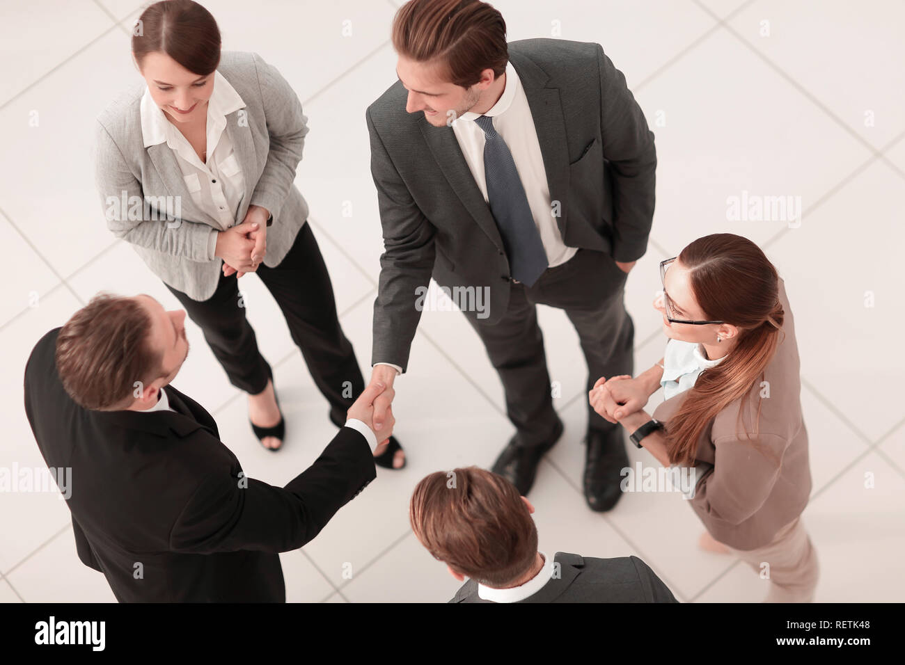 top view.handshake business partners before a business meeting Stock ...