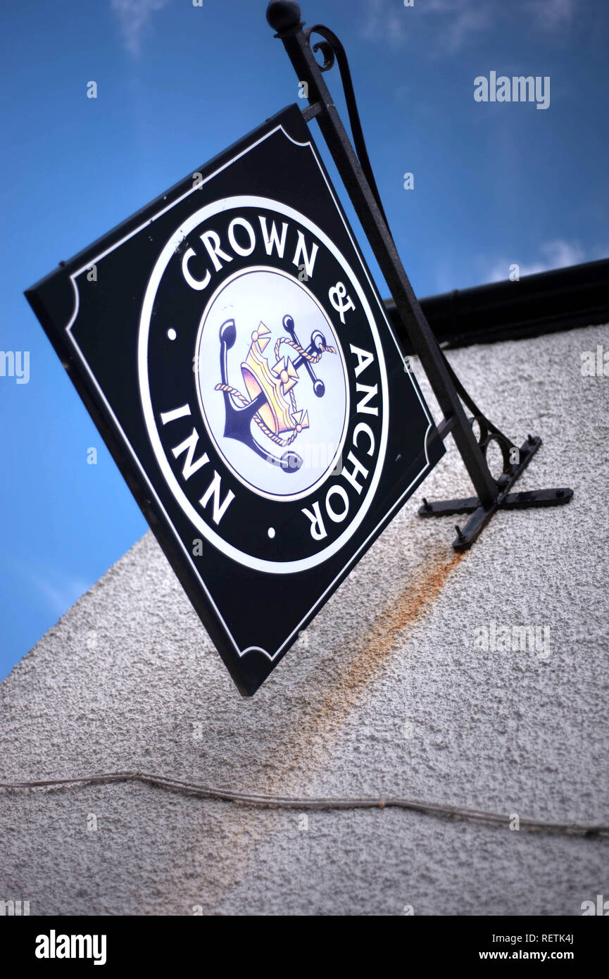 Crown and Anchor pub sign, Holy Island Stock Photo - Alamy