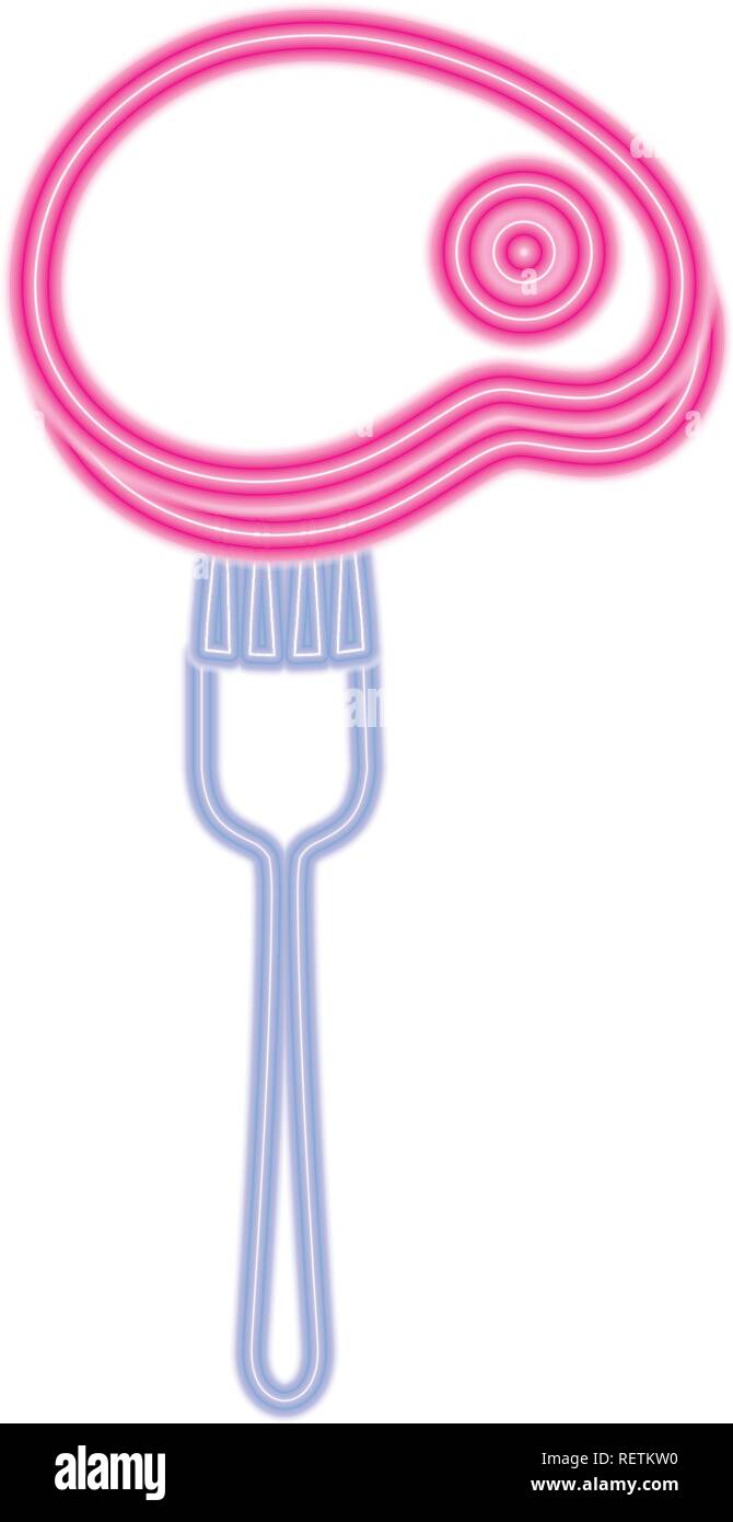 fork with steak of meat over white background, vector illustration ...