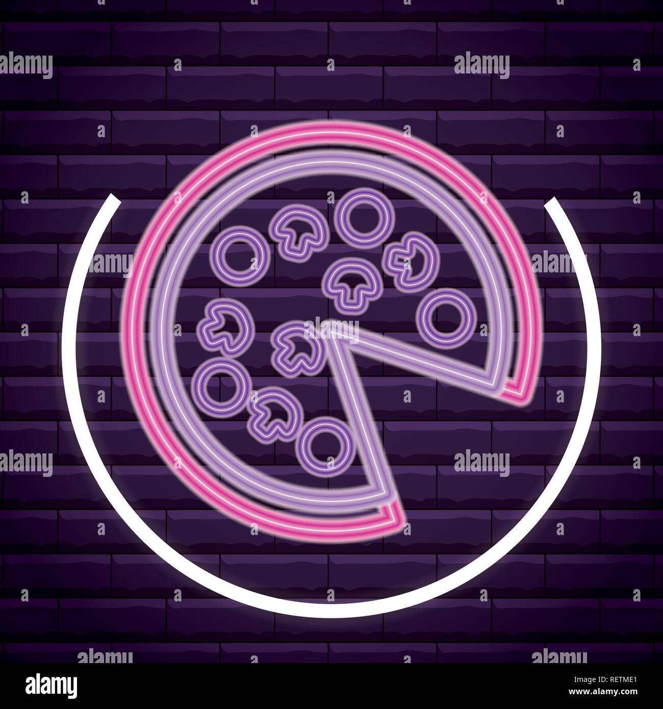 Pizza icon over purple background, colorful neon design. vector ...