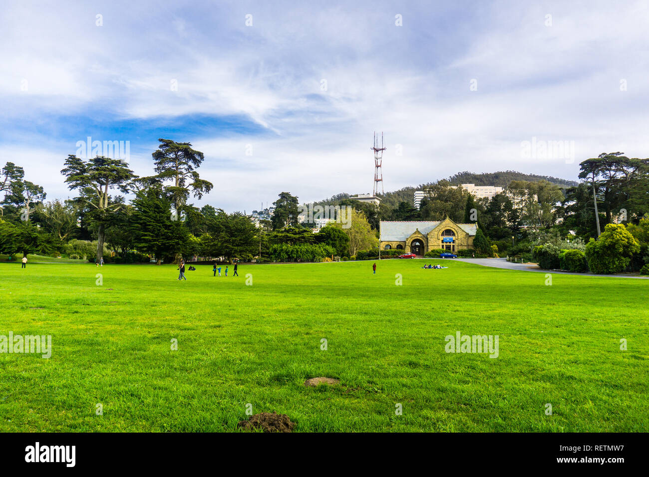 May 6, 2018 San Francisco / CA / USA - People walking and relaxing on a ...