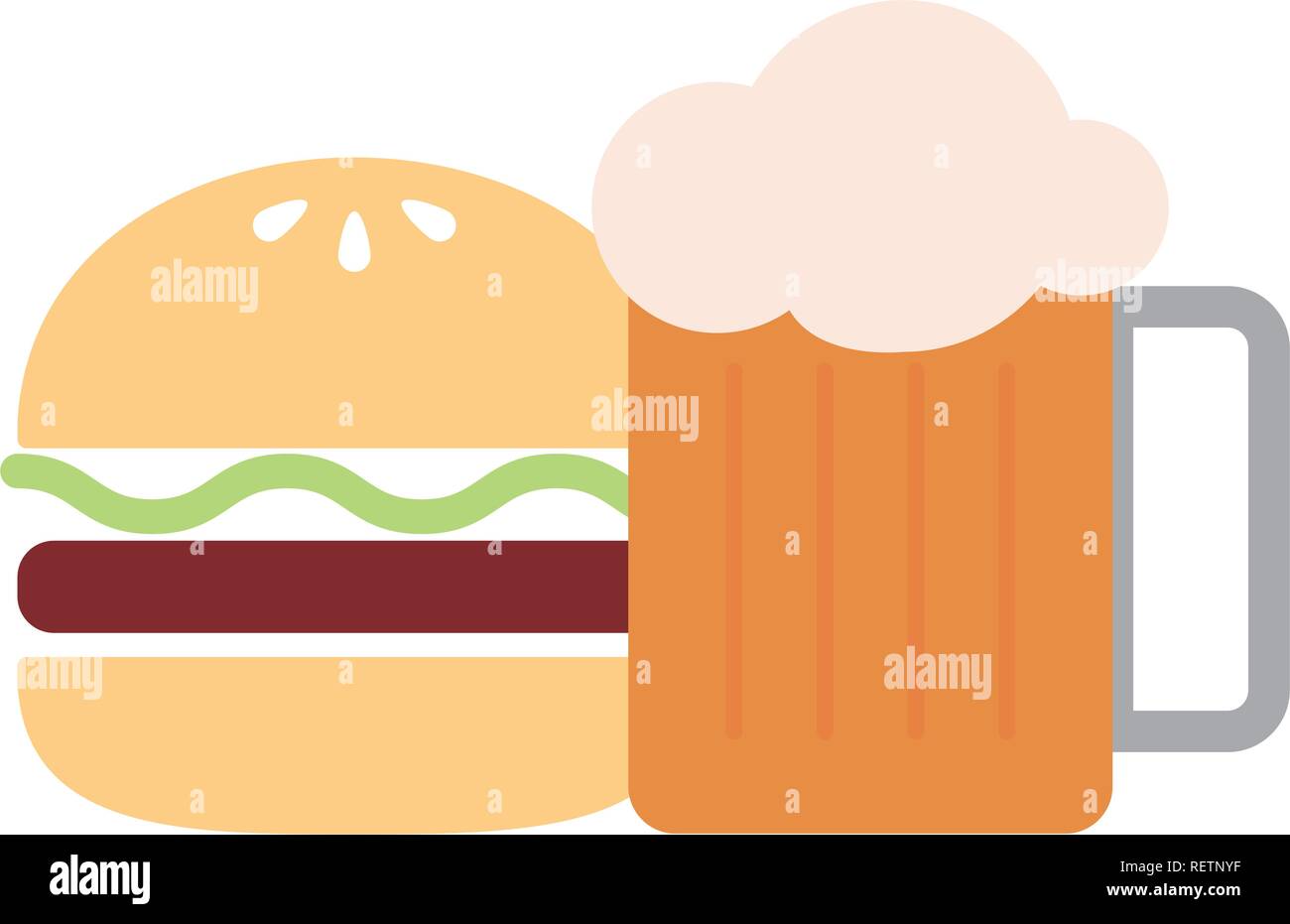 beer jar and hamburger over white background, vector illustration Stock ...