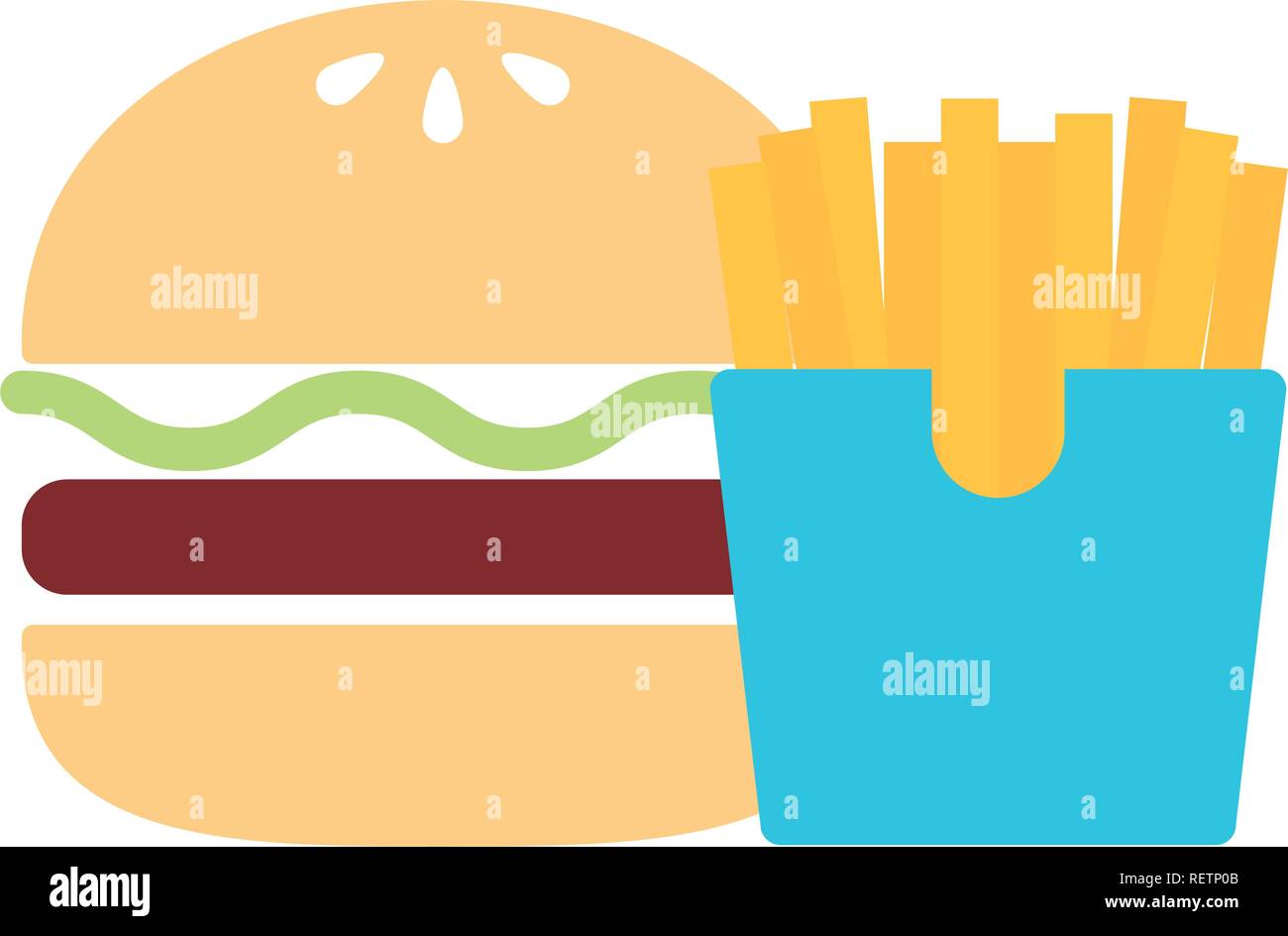 french fries and hamburger over white background, vector illustration ...