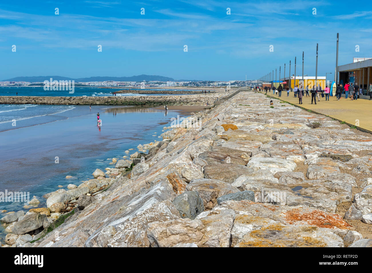 Costa da Caparica beachfront and beach, Setubal Province, Portugal ...