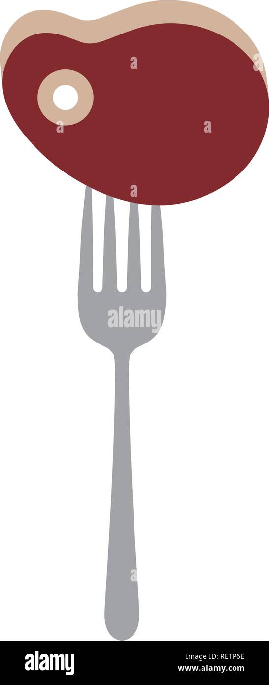 fork with steak of meat over white background, vector illustration ...