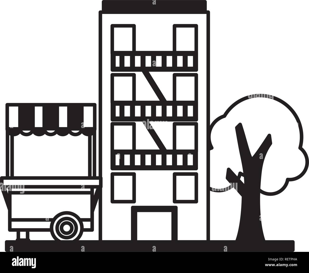 building exterior food booth tree Stock Vector Image & Art - Alamy