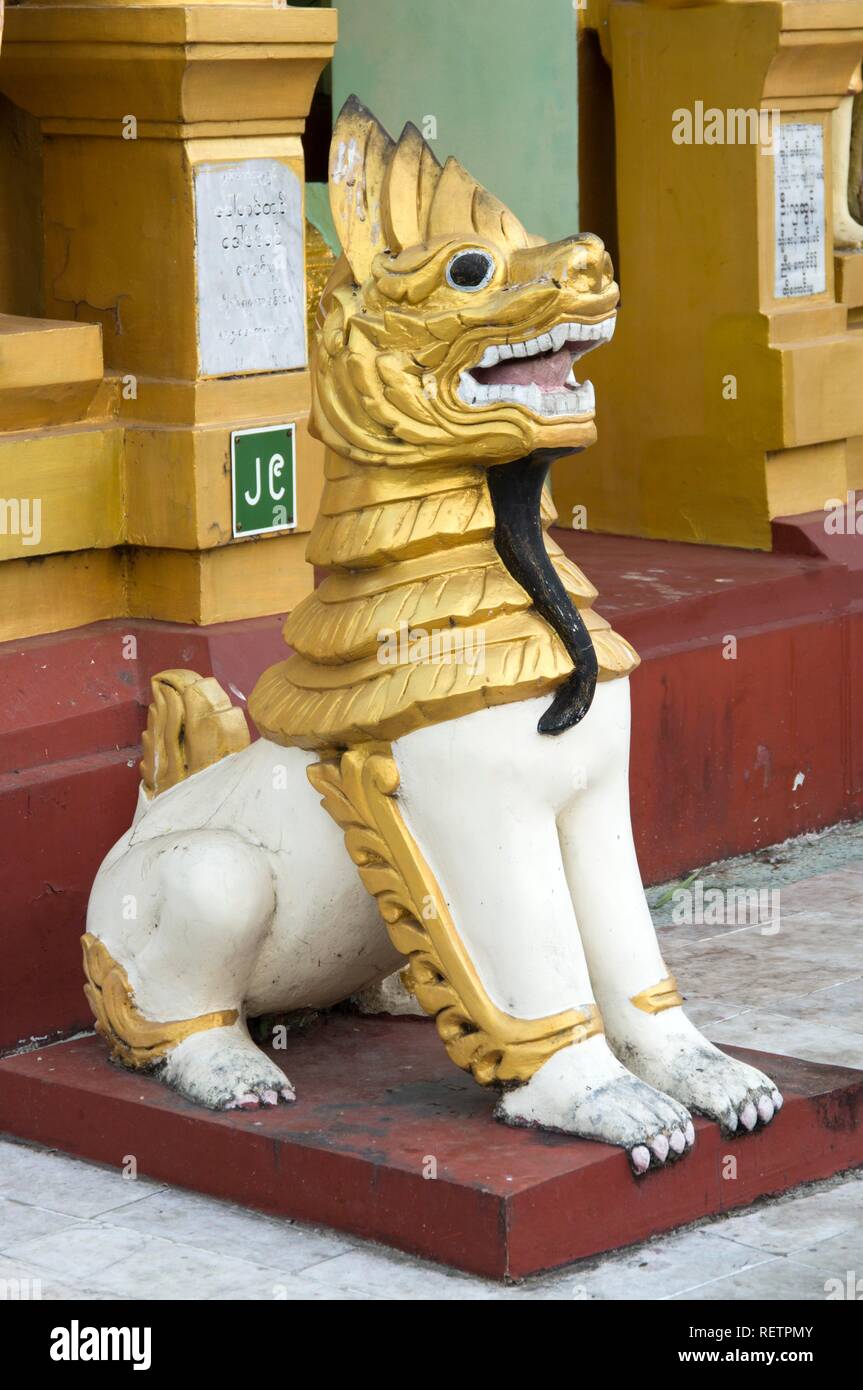Dragon statue, Shwedagon Pagoda, Yangon, Myanmar, Burma, Southeast Asia ...