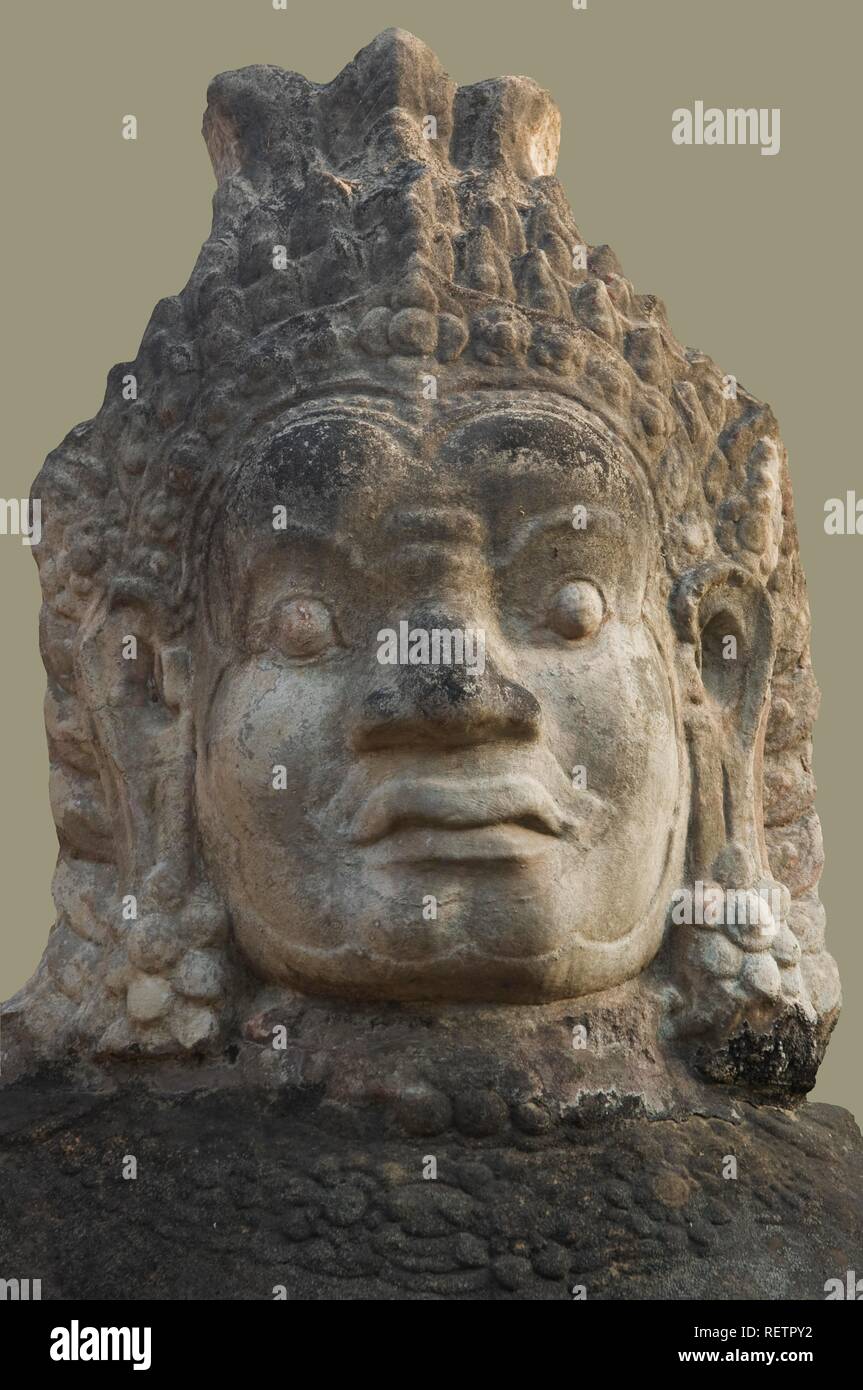 Close-up of a demon, South entrance of Angkor Thom, UNESCO World ...