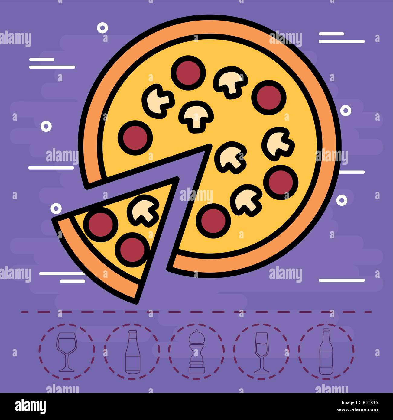 PIzza over purple background, colorful design. vector illustration ...