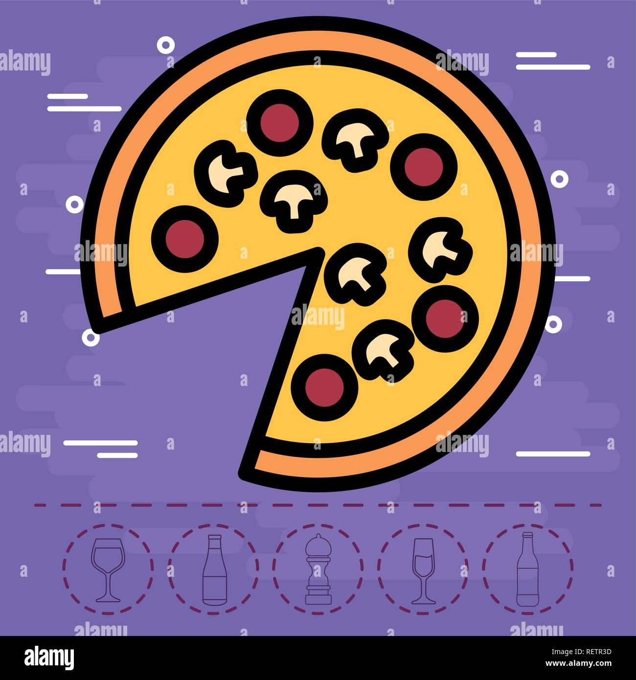 PIzza over purple background, colorful design. vector illustration ...