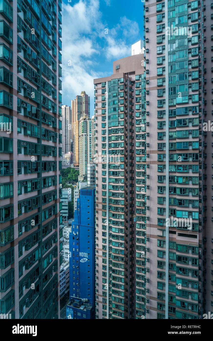 A concrete jungle of tall buildings on the island of Hong Kong, China ...