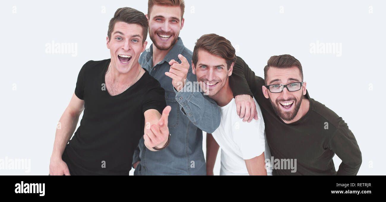 casual men pointing at camera on white background Stock Photo - Alamy