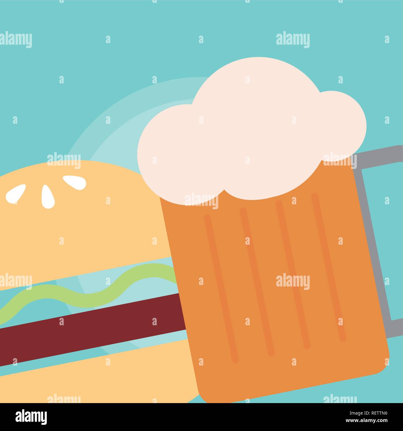 Hamburger and beer jar over blue background, vector illustration Stock ...