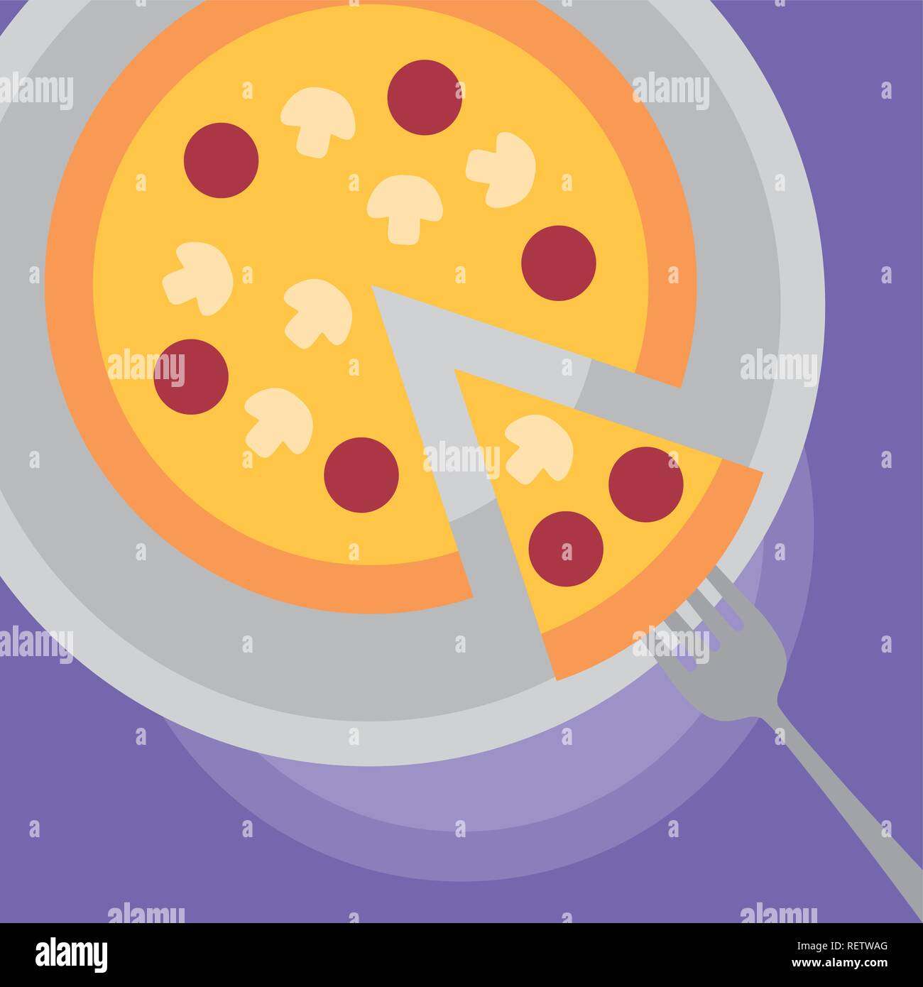 Pizza icon over purple background, colorful design. vector illustration ...