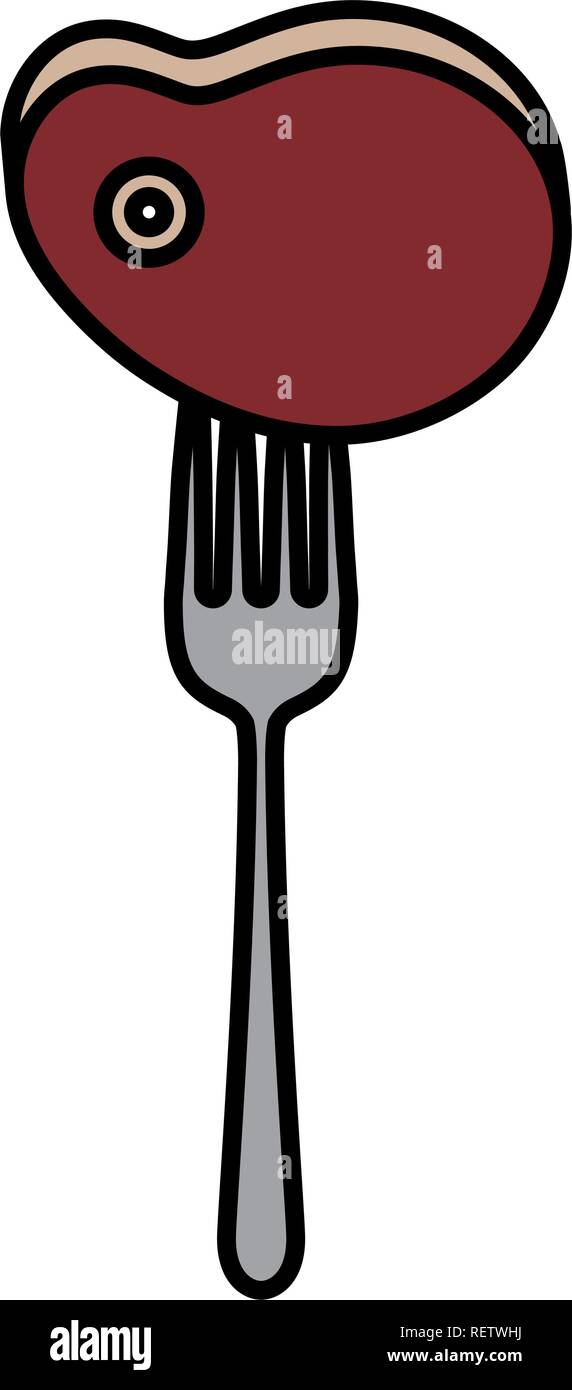 fork with steak of meat over white background, vector illustration ...