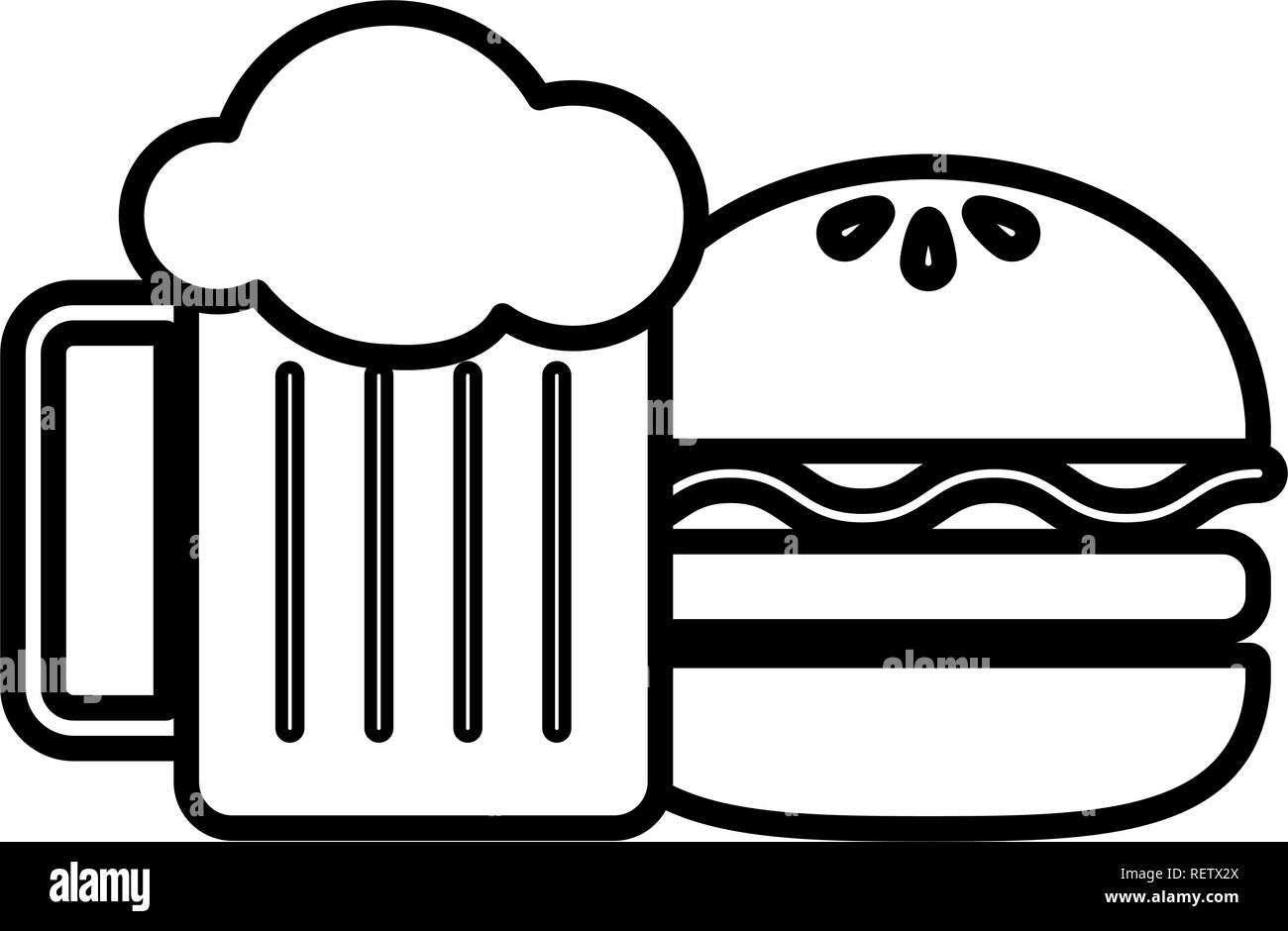 Hamburger and beer jar over white background, vector illustration Stock ...