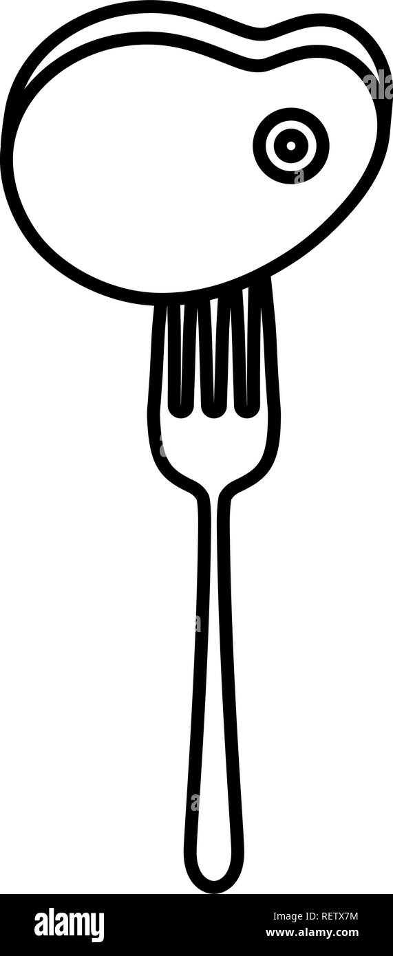 fork with steak of meat over white background, vector illustration ...