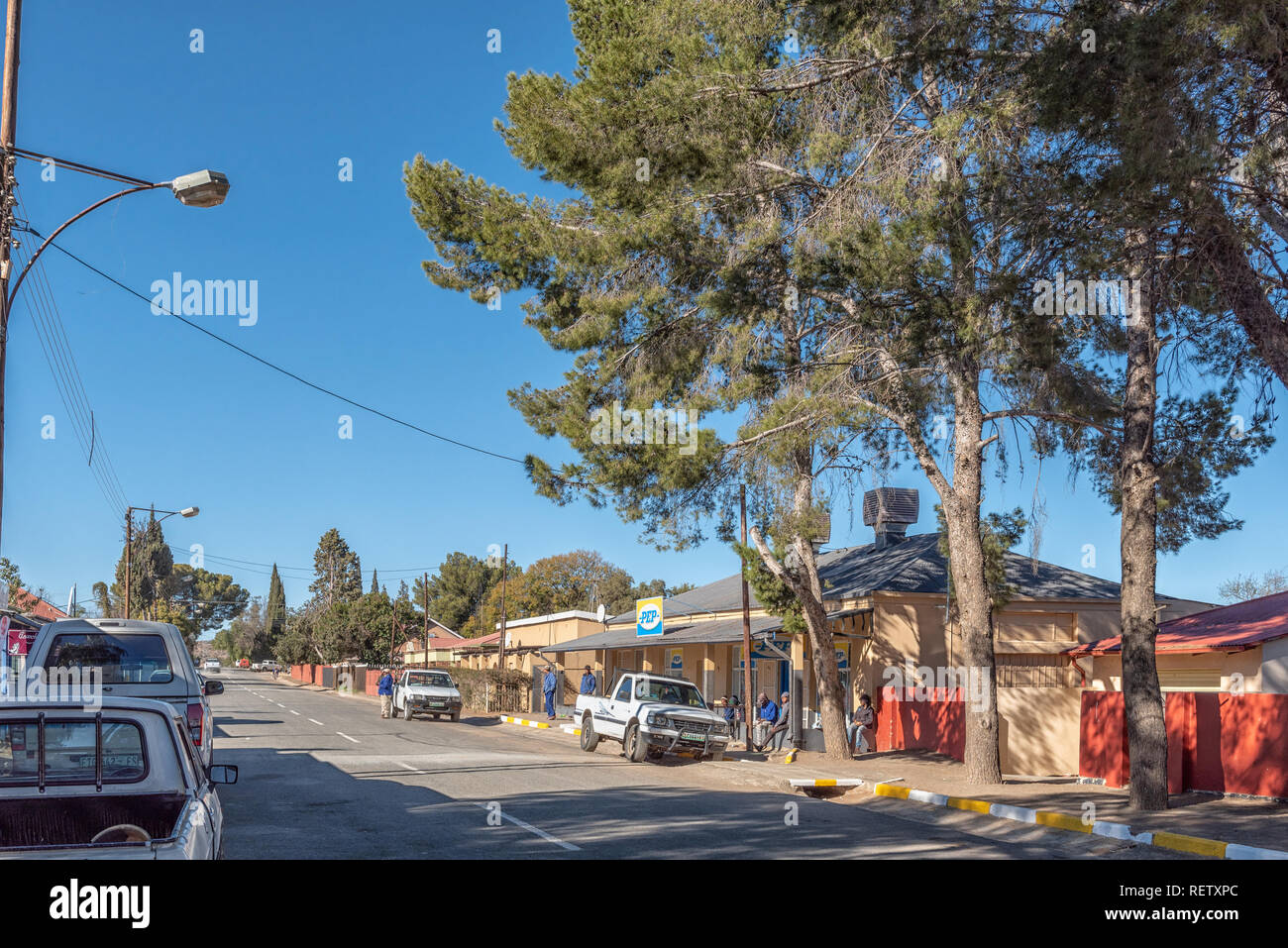 LUCKHOFF, SOUTH AFRICA, AUGUST 6, 2018: A street scene, with businesses ...