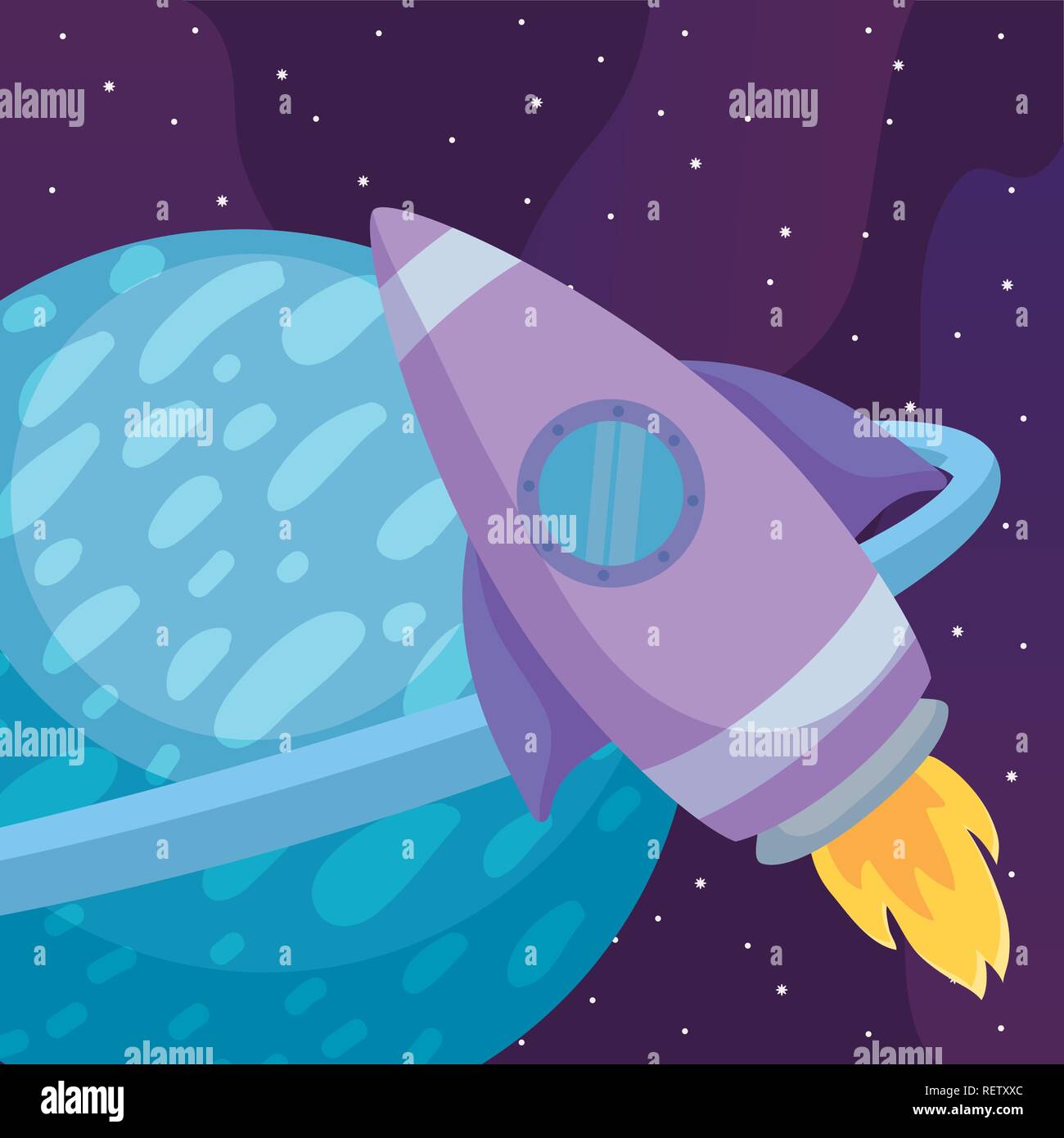 Rocket and planet icon over space background, colorful design. vector ...