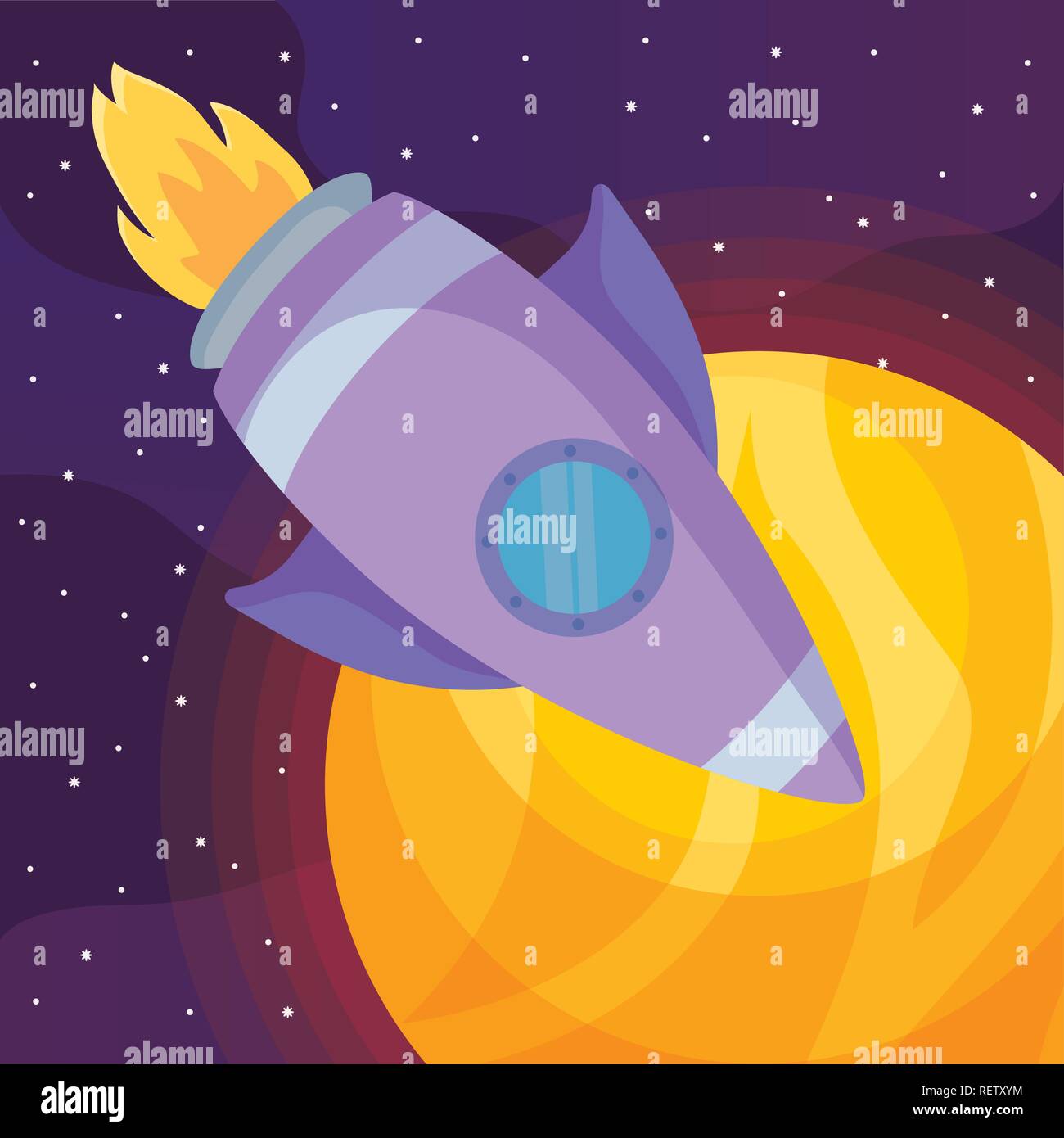 planet and Rocket icon over space background, colorful design. vector ...