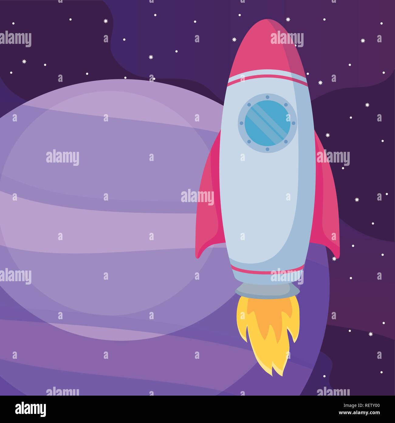 Rocket and planet icon over space background, colorful design. vector ...