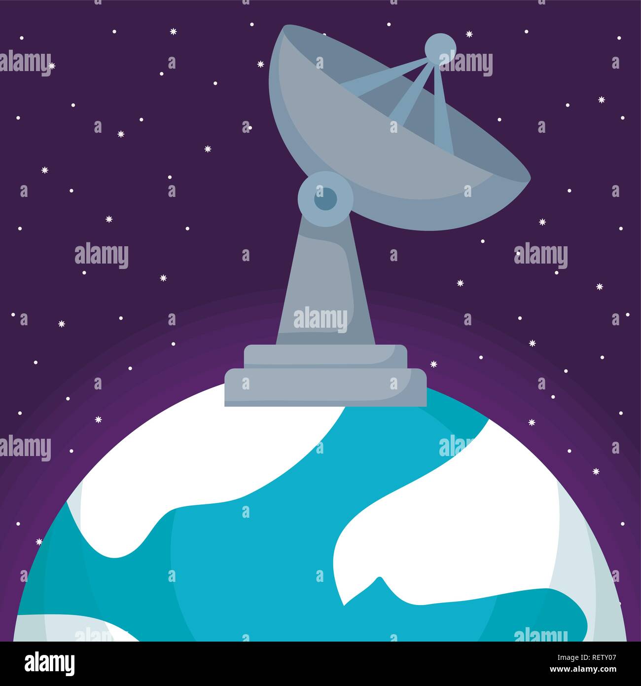 satellite dish on the earth planet over space background, vector ...