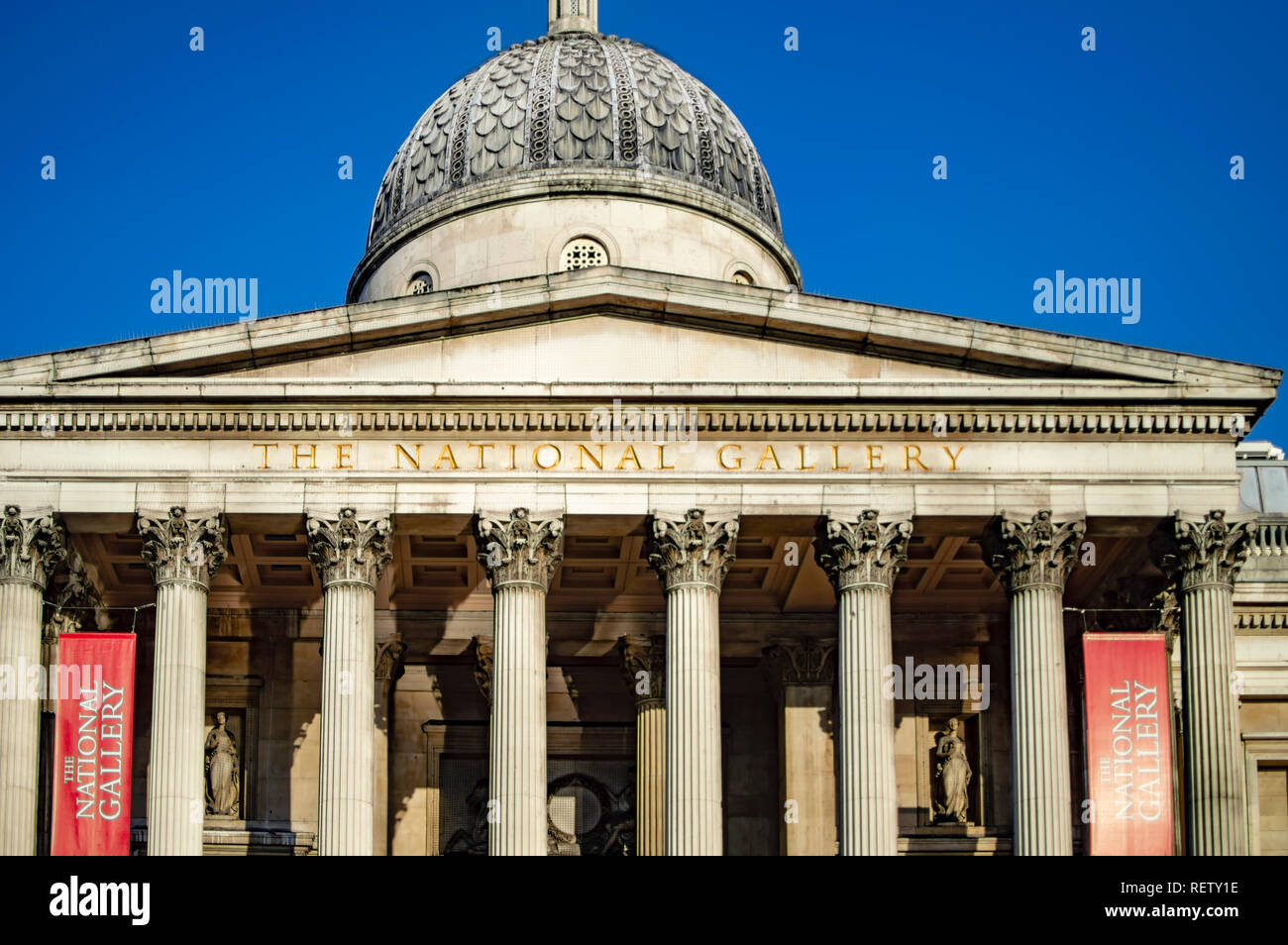 National gallery building at trafalgar square london with dome and ...