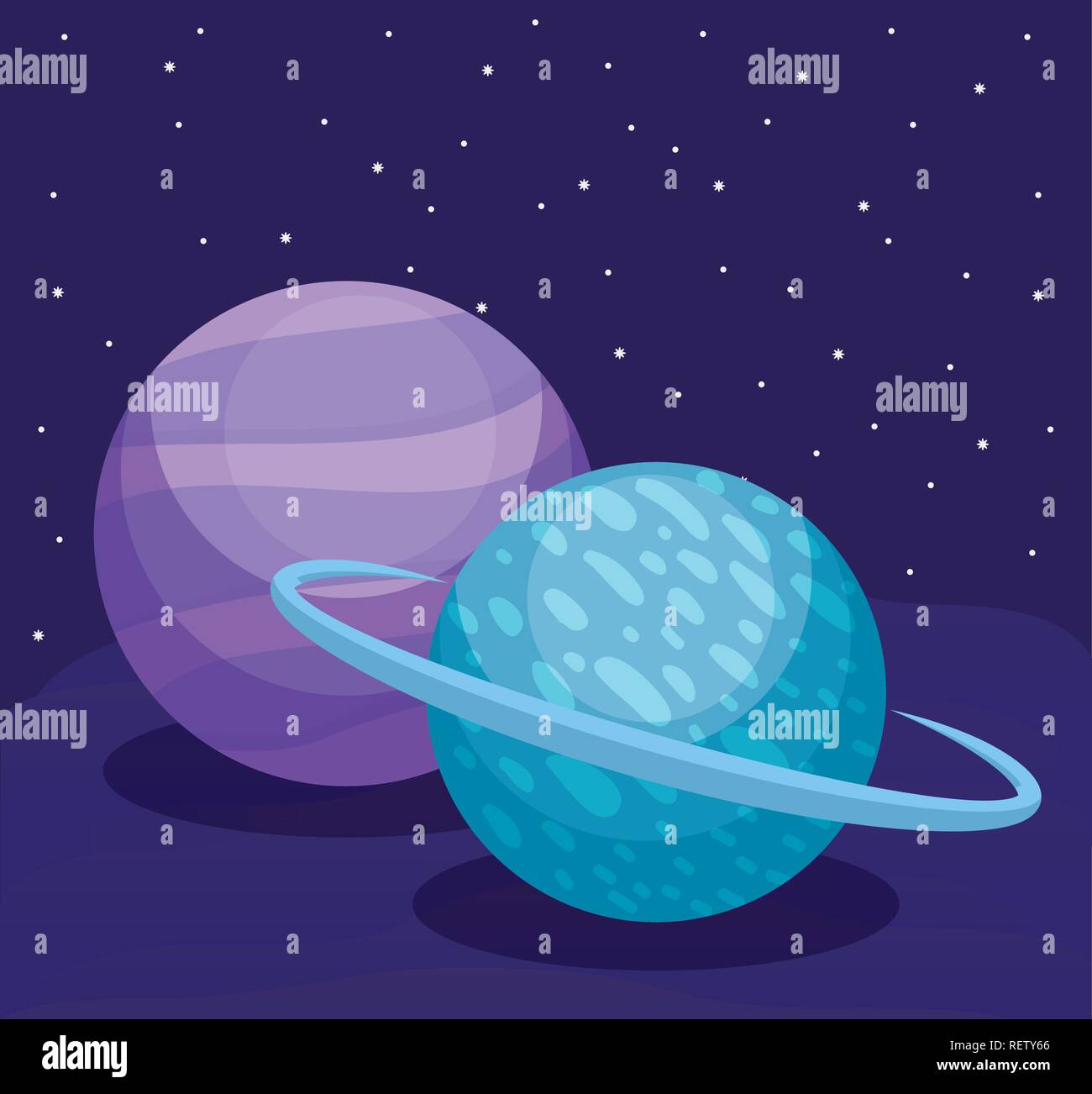 neptune and Uranus planets over space background, colorful design ...