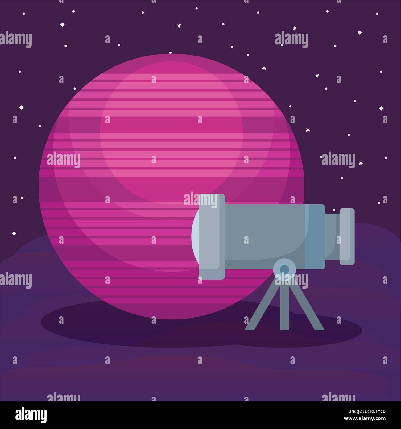 telescope and planet over space background, colorful design. vector ...