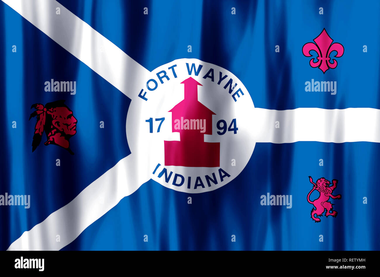 Fort Wayne Indiana stylish waving and closeup flag illustration ...