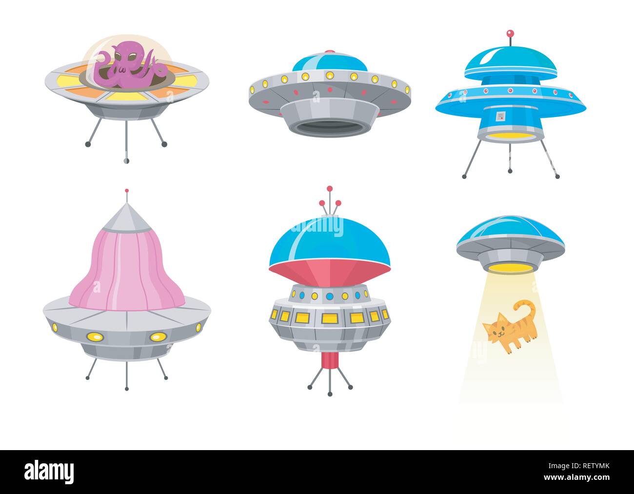 Alien spaceships, set of UFO unidentified flying object, Fantastic ...