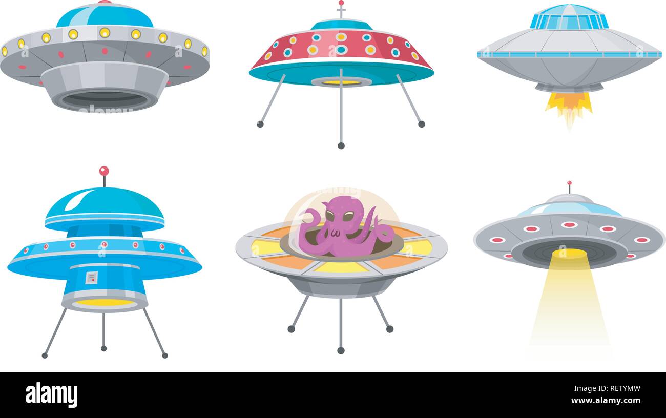 Alien spaceships, Set of UFO unidentified flying object, Fantastic ...