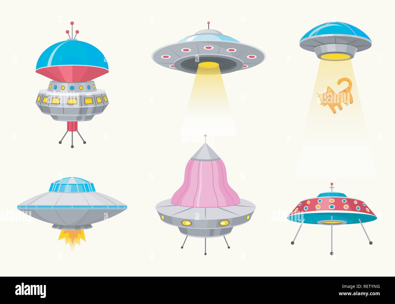 Alien spaceships, set of UFO unidentified flying object, Fantastic ...