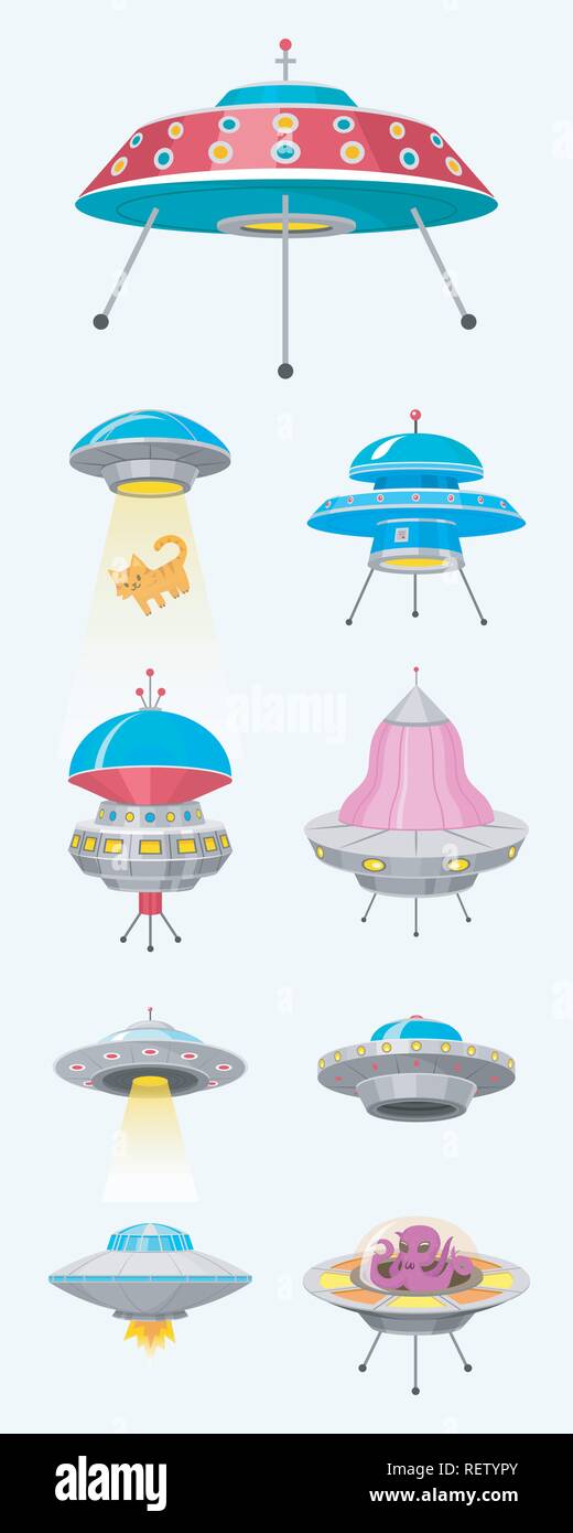 Alien spaceships, Set of UFO unidentified flying object, Fantastic ...