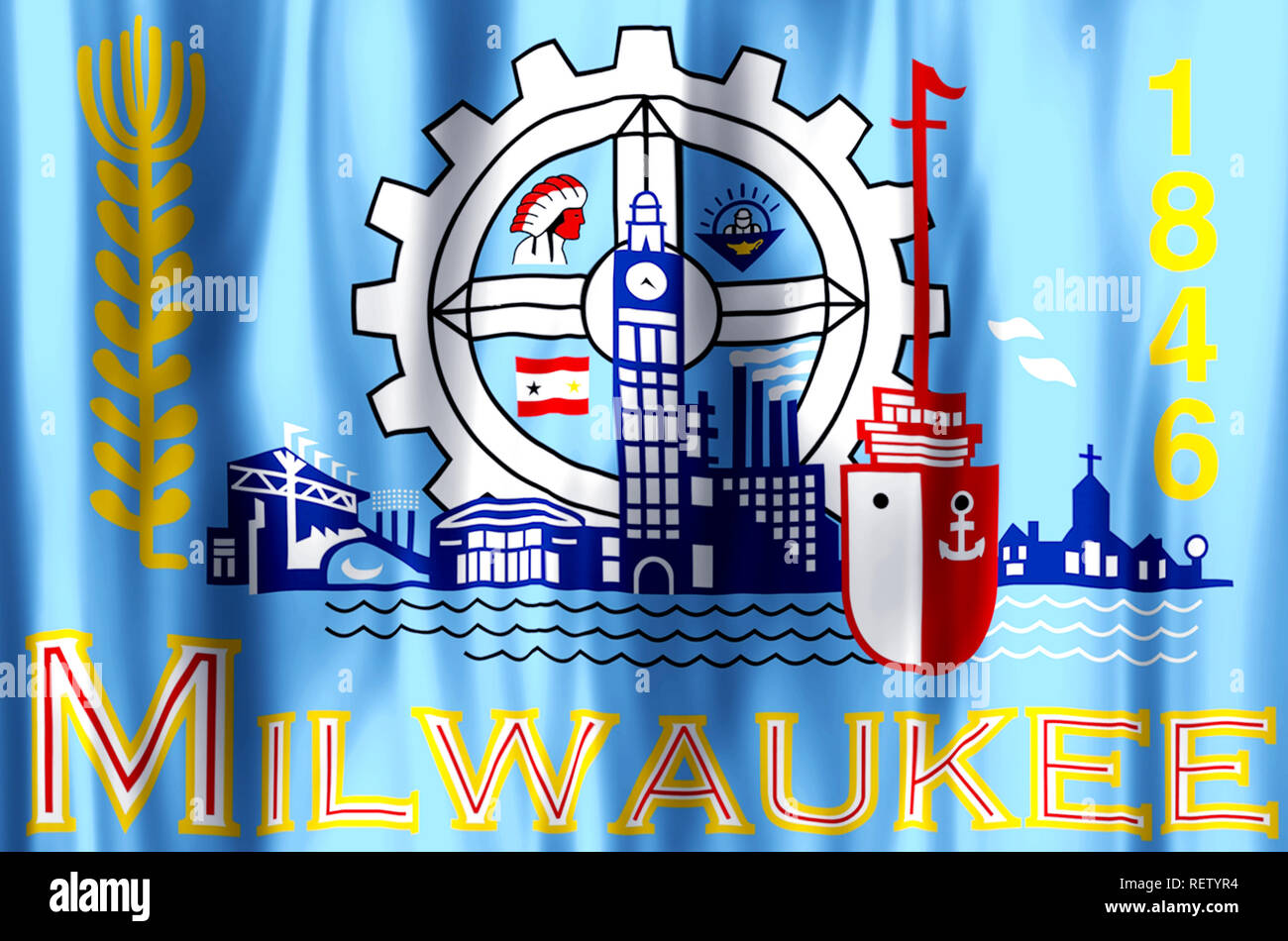 Milwaukee Wisconsin stylish waving and closeup flag illustration ...