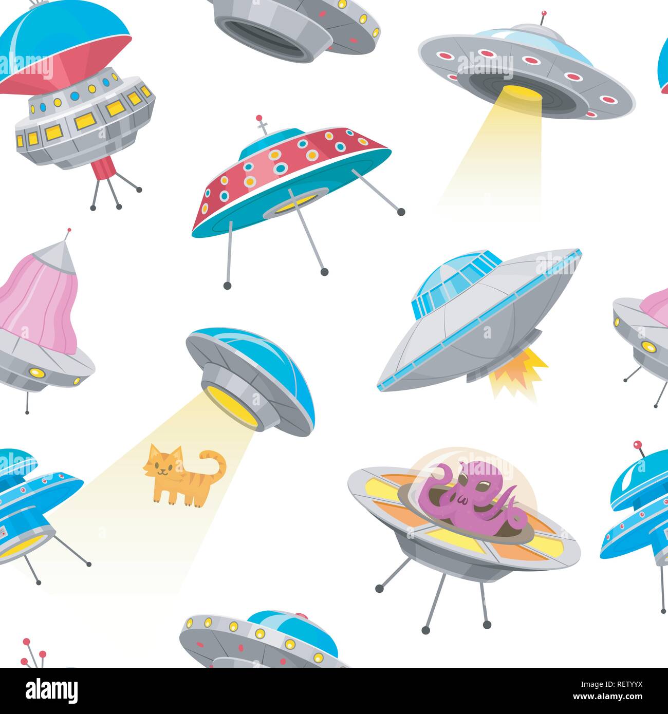 UFO Seamless pattern. Alien spaceships, unidentified flying object ...